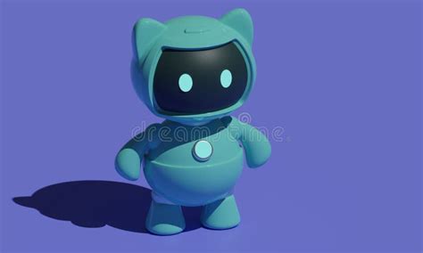 Turquoise Cute Robot Cat Toy On Lilac Background 3d Rendering Stock