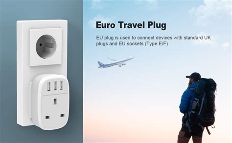 Iroussa Uk To European Adapter Plug Eu Schuko Travel Adaptor With 3