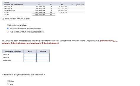 Solved A What Kind Of Anova Is This One Factor Anova