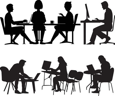 Coworkers Sitting At The Table Silhouette Colleagues Working In Office