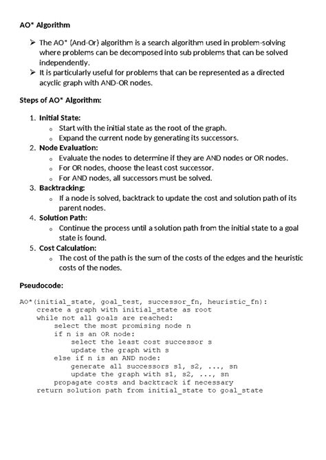 AO Algorithm AO Algorithm The AO And Or Algorithm Is A Search Algorithm Used In Studocu