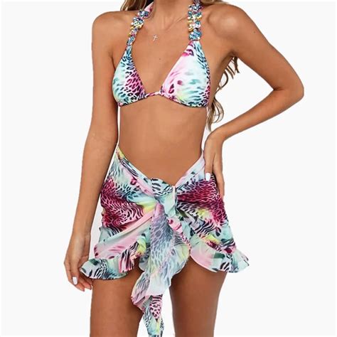 Fya46 Brazilian Bikini Women Printed Jeweled Swimwear Sexy Swimsuit