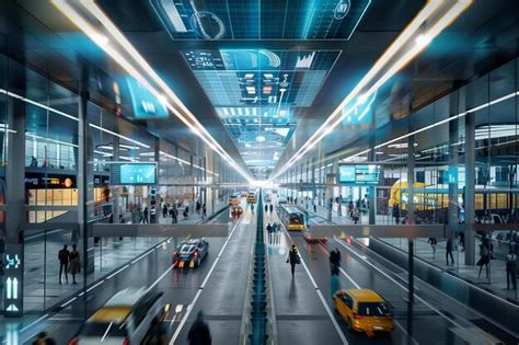A Public Transportation Hub Where Ai Visualizations Display Traffic Patterns And Optimization