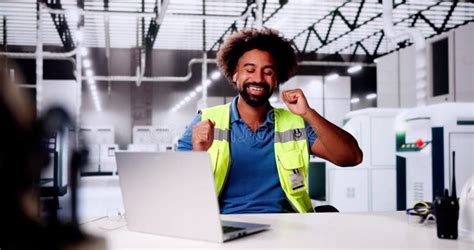 Plant Worker Listening Music At Work Stock Photo Image Of Computer
