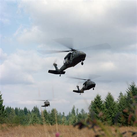Three Uh 60 Black Hawk Blackhawk Helicopters Transport Cadets During