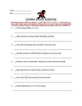 Comma Splice Worksheet Worksheets Library