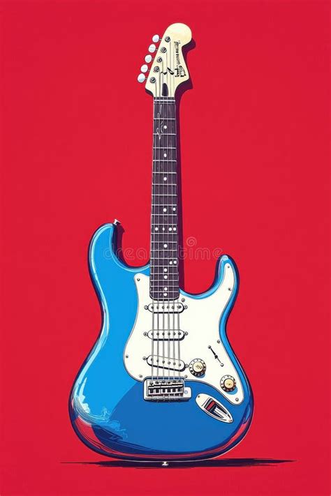 a blue electric guitar on a vibrant red textured background stock image