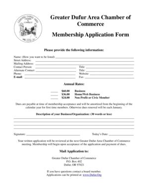 Fillable Online Dufur Greater Dufur Area Chamber Of Dufur Fax Email Print Pdffiller