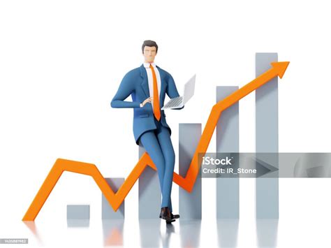 성공적인 사업가는 화살표 옆에 서 있습니다 은행가 투자자는 안정성과 성장을 나타냅니다 3d 렌더링 그림 개념 기호에 대한 스톡 사진 및 기타 이미지 Istock