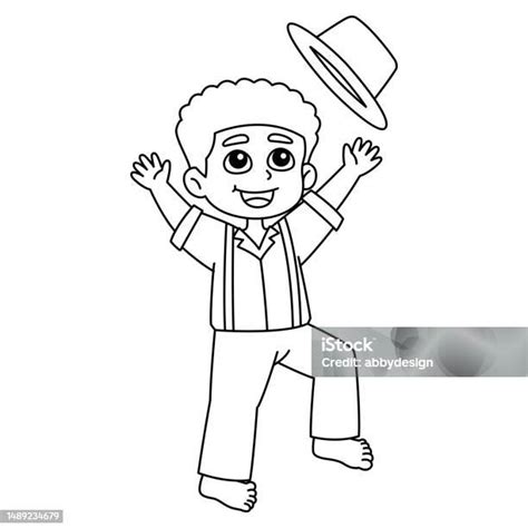 모자를 쓴 행복한 아프리카 소년 격리 색칠 공부 페이지 컬러링 북 페이지 일러스트레이션 기법에 대한 스톡 벡터 아트 및 기타 이미지 컬러링 북 페이지 일러스트레이션 기법