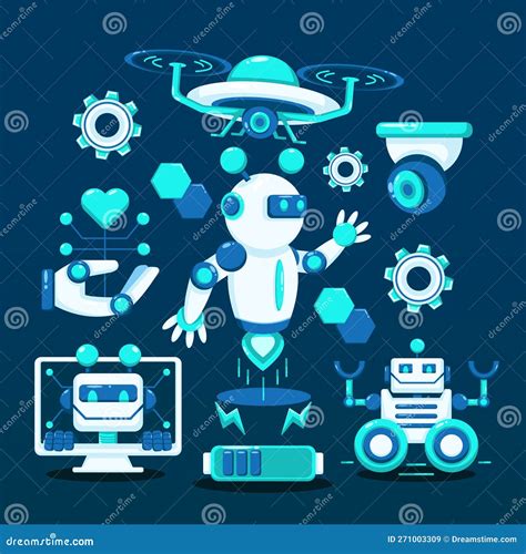 Flying Robots Linear Icons Set Drs Quadcopters Hovercraft