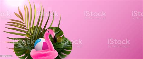 플라밍고 벡터 배너입니다 꽃 정글 야자수 배경입니다 여름 열대 조류입니다 꽃 그림입니다 다채로운 플라밍고 벡터 연속무늬에 대한 스톡 벡터 아트 및 기타 이미지 Istock