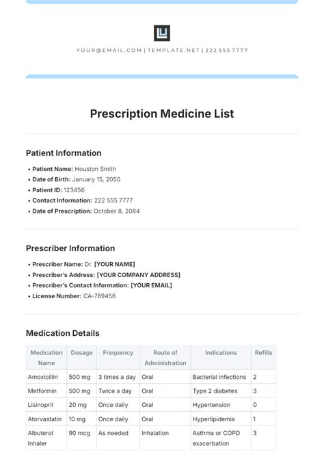 Free Prescription Medicine List Template To Edit Online