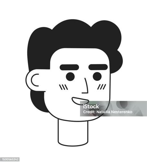 곱슬머리 백인 남자 밝은 미소 단색 플랫 선형 캐릭터 머리 2차 도형에 대한 스톡 벡터 아트 및 기타 이미지 2차 도형