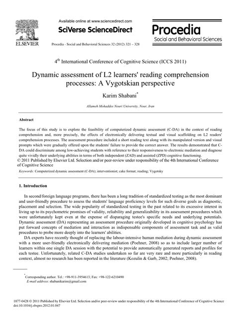 Pdf Dynamic Assessment Of L2 Learners Reading Comprehension Processes A Vygotskian Perspective