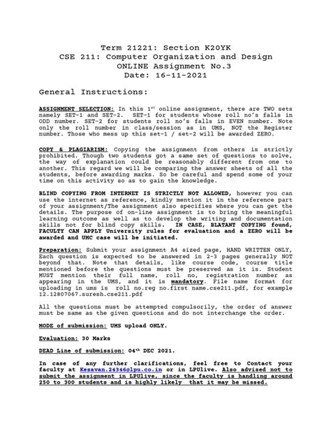 Term 21221 Section K20yk Cse 211 Computer Organization And Design