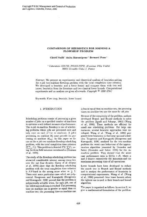 Pdf Comparison Of Heuristics For Solving A Flowshop Problem Bernard