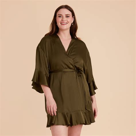 Kenny Olive Ruffle Satin Robe Birdy Grey