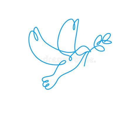 Peace Dove With Olive Branch Vector Line Art Illustration Isolated
