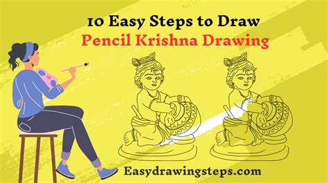 10 Easy Steps To Draw Pencil Krishna Drawing Easy Drawing