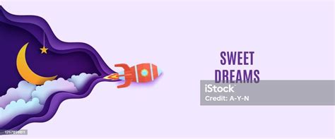 종이 컷 스타일의 밤 하늘과 빨간 로켓 로프와 달 종이 컷 아트에 별과 보라색과 파란색 그라데이션 흐린 풍경으로 3d 배경을 잘라 동기 부여 포스터에 대한 벡터 카드 템플릿