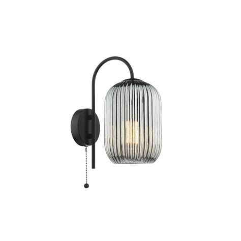 Dar Lighting Idra Switched Wall Light In Matt Black With Smoked Ribbed