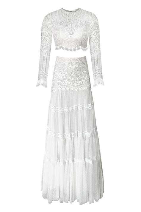 Dash And Dot White On White Emrboidered Flared Skirt Set