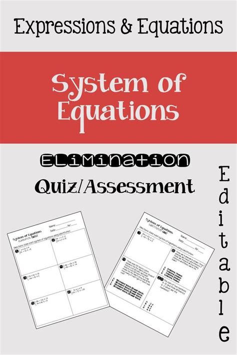 Systems Of Equations Elimination Editable Quiz Systems Of Equations