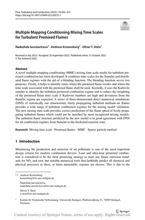 Pdf Multiple Mapping Conditioning Mixing Time Scales For Turbulent Premixed Flames