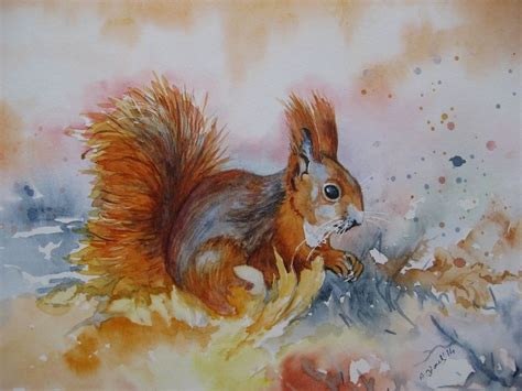 Eichhörnchen im Herbst Art painting Animal paintings Bird
