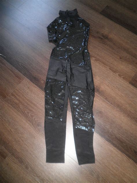 MA Preloved Solo Dance Trends Black Sequin Unitard Size MA Dance