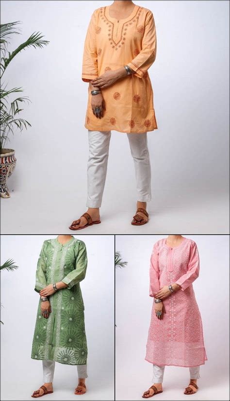 Lucknow Chikankari Hand Embroidered Cotton Kurtis Coat Long Kurtas