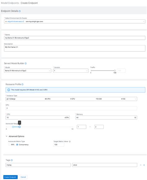 Creating A Model Endpoint Using UI