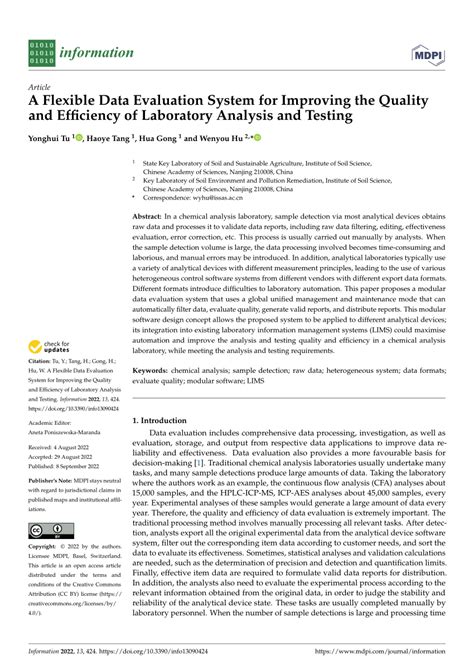 PDF A Flexible Data Evaluation System For Improving The Quality And Efficiency Of Laboratory