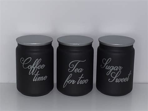 Black Tea Coffee Sugar Canisters Sets Kitchen Storage Etsy