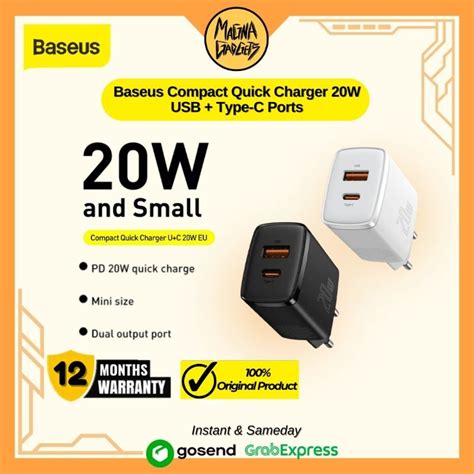 Jual Baseus Compact Quick Charger 20W PD 3 0 QC 3 0 Type C USB 20
