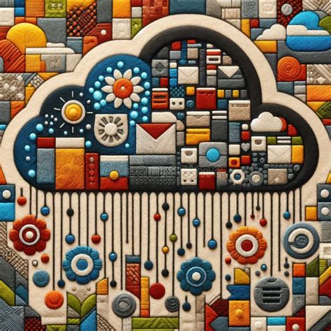 Felt Art Patchwork Cloud Computing Concept Showcasing File Upload And