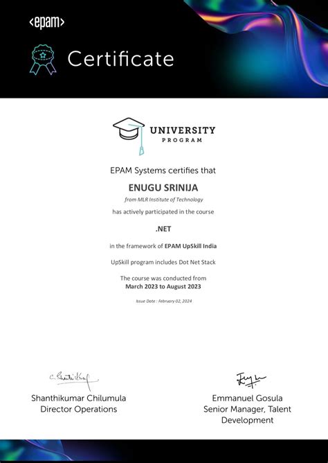 Epam Epamupskill Dotnet Certification Professionaldevelopment Srinija Reddy