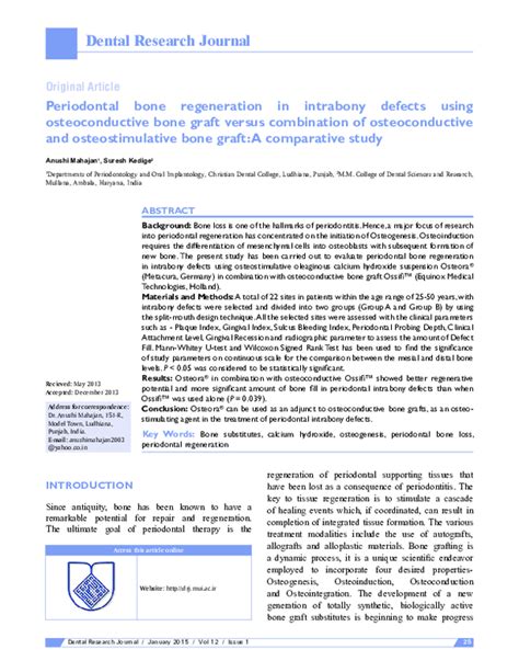 Pdf Periodontal Bone Regeneration In Intrabony Defects Using