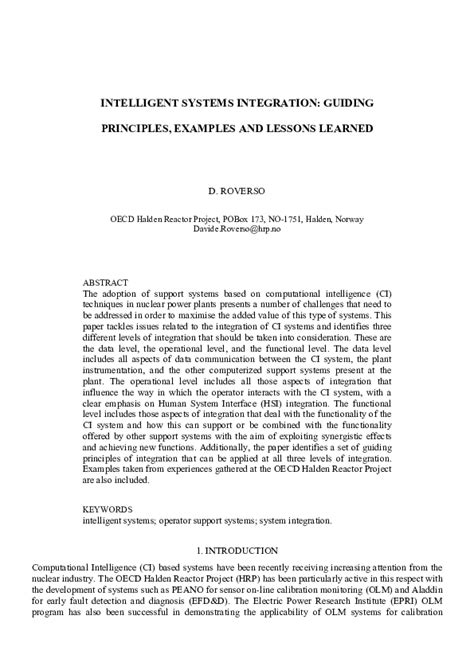 Pdf Intelligent Systems Integration Guiding Principles Examples And
