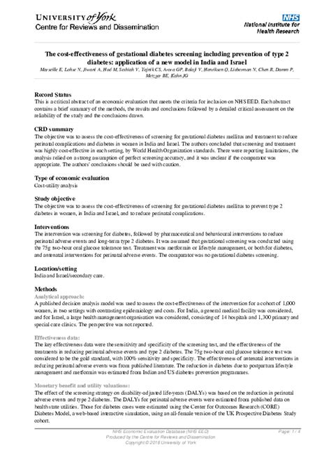 Pdf The Cost Effectiveness Of Gestational Diabetes Screening Including Prevention Of Type 2