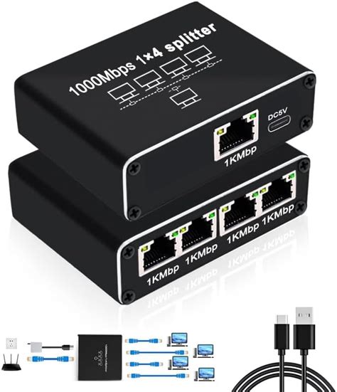 Pushua Gigabit Ethernet Splitter 1 To 2 High Speed 2 Devices Simultaneously