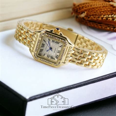 Dainty Gold Luxurious Watch For Women Gold Square Face Roman Numeral