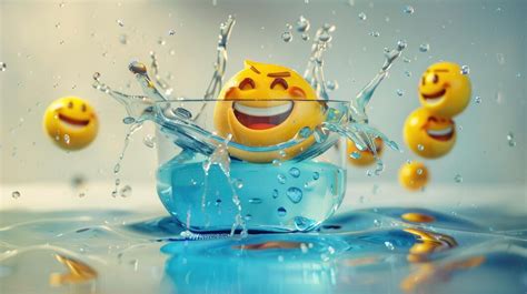 Smiling Emoji Splashing Into Water Premium Ai Generated Image