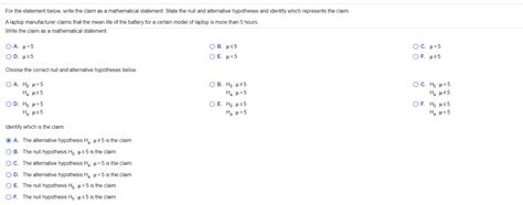 Solved For The Statement Below Write The Claim As A