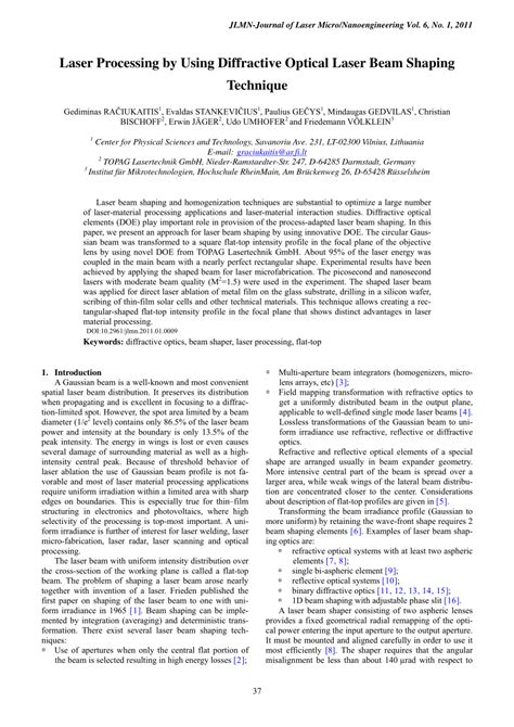 Pdf Laser Processing By Using Diffractive Optical Laser Beam Shaping