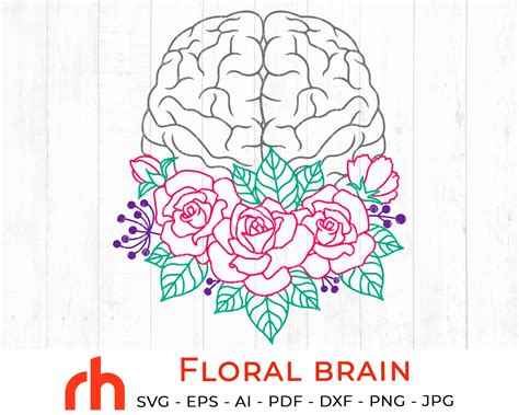 Floral Brain Svg Mental Health Svg Mind Health Svg Etsy