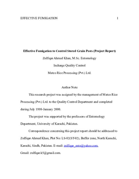 Doc Effective Fumigation To Control Stored Grain Pests Project Report