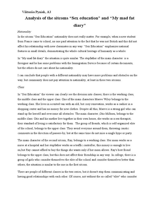 Analysis Of The Sitcoms Sex Education And My Mad Fat Diary Pdf