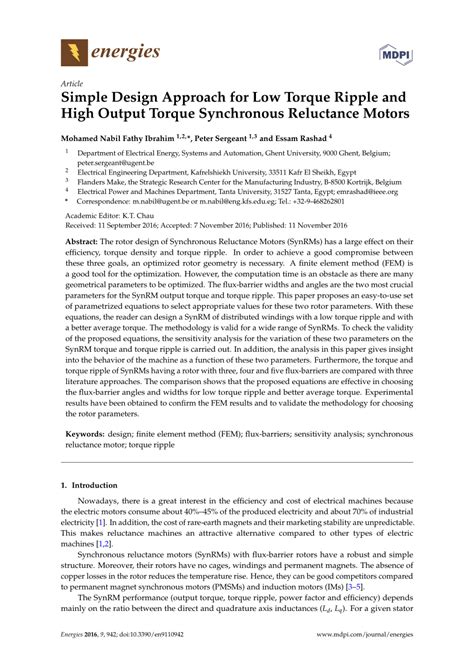 Pdf Simple Design Approach For Low Torque Ripple And High Output